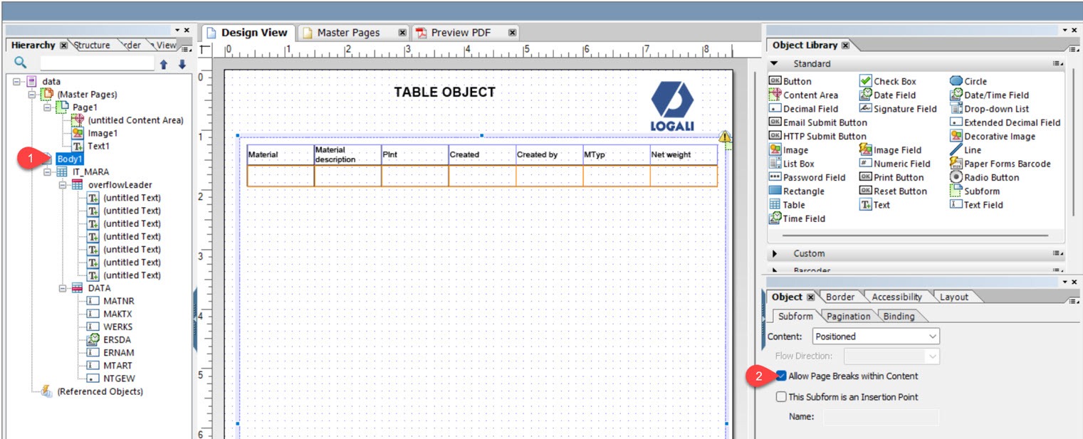SAP Adobe Forms - Table Object - Logali Group