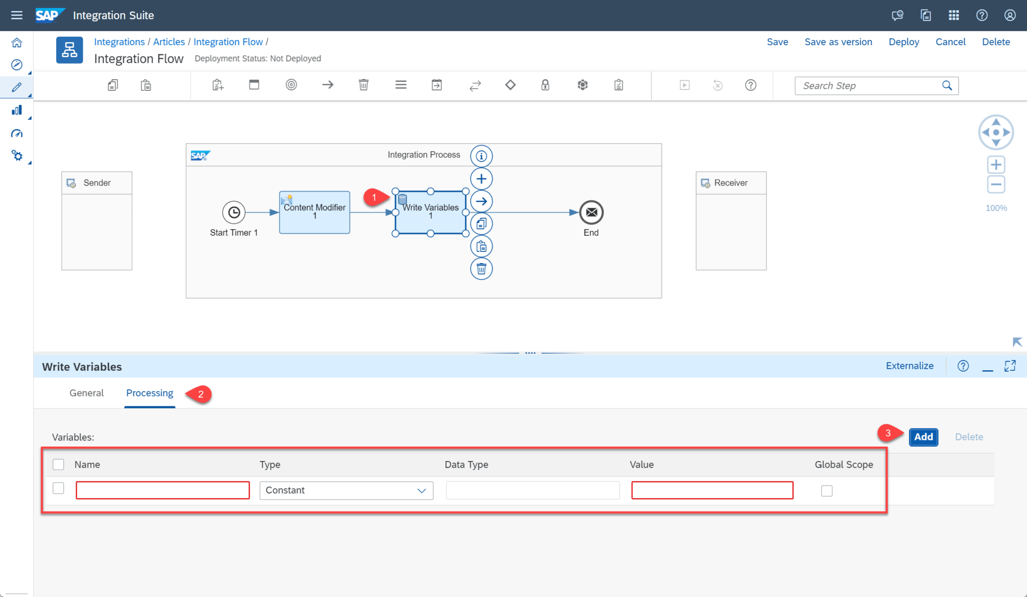 Integration Flow - Write Variables - Logali Group